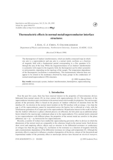 Pdf Thermoelectric Effects In Normal Metal Superconductor Interface Structures Dokumen Tips