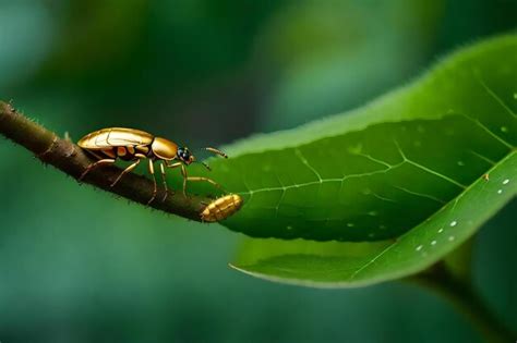 Premium Ai Image A Close Up Of A Branch Of A Tree And A Golden Bug On