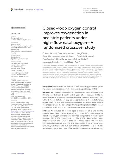 Pdf Closedloop Oxygen Control Improves Oxygenation In Pediatric Patients Under Highflow