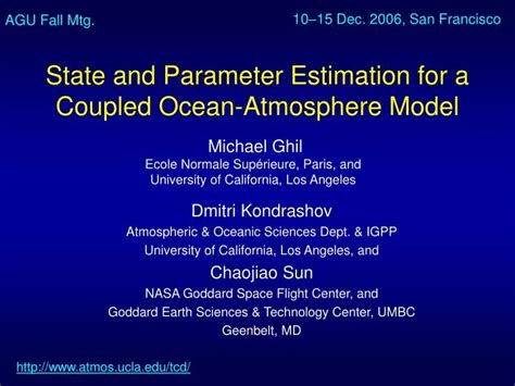 Ppt State And Parameter Estimation For A Coupled Ocean Atmosphere Model Powerpoint