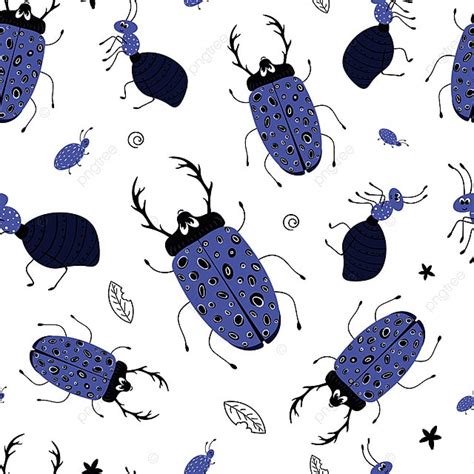 Vector Seamless Pattern With Cute Cartoon Bug Or Beetle Background
