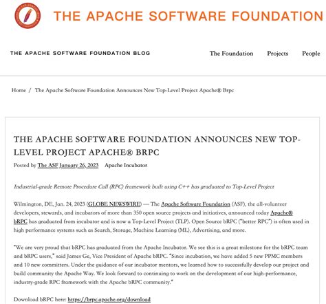 官宣Apache bRPC 正式畢業成為ASF 頂級項目 科技資訊 網絡設計教學