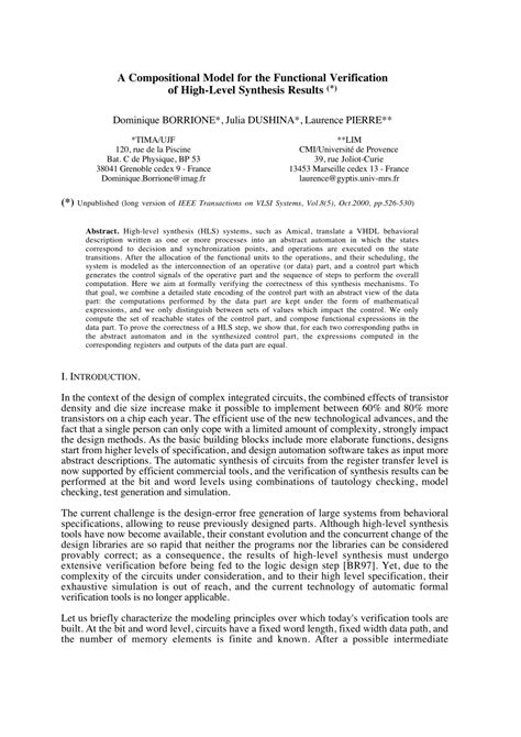 Pdf A Compositional Model For The Functional Verification Of High