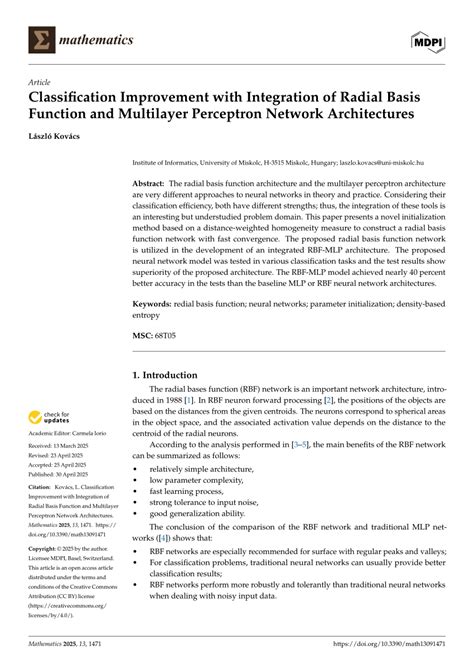 Pdf Classification Improvement With Integration Of Radial Basis