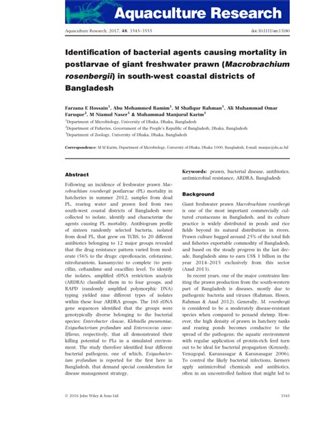 Pdf Identification Of Bacterial Agents Causing Mortality In Postlarvae Of Giant Freshwater