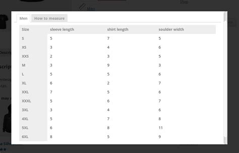 Product Size Charts For Woocommerce Phoeniixx