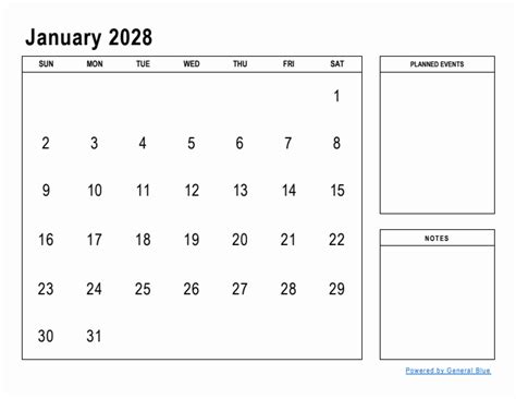 January 2028 Monthly Planner