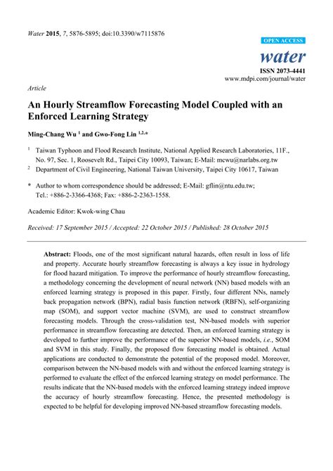 Pdf An Hourly Streamflow Forecasting Model Coupled With An Enforced Learning Strategy