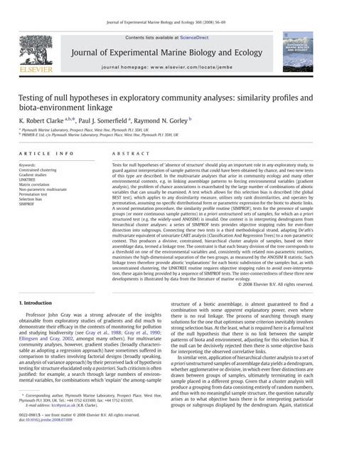 Pdf Testing Of Null Hypotheses In Exploratory Community Analysis