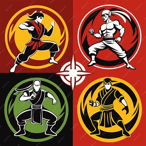 Martial Arts Character Icons Unique Kung Fu And Karate Fighter Designs