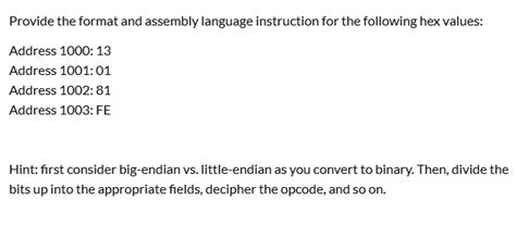 Solved Provide The Format And Assembly Language Instruction For The