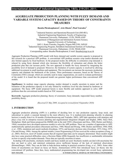 Pdf Aggregate Production Planning With Fuzzy Demand Dokumentips