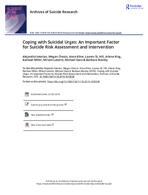 Pdf Coping With Suicidal Urges An Important Factor For Suicide Risk Assessment And Intervention