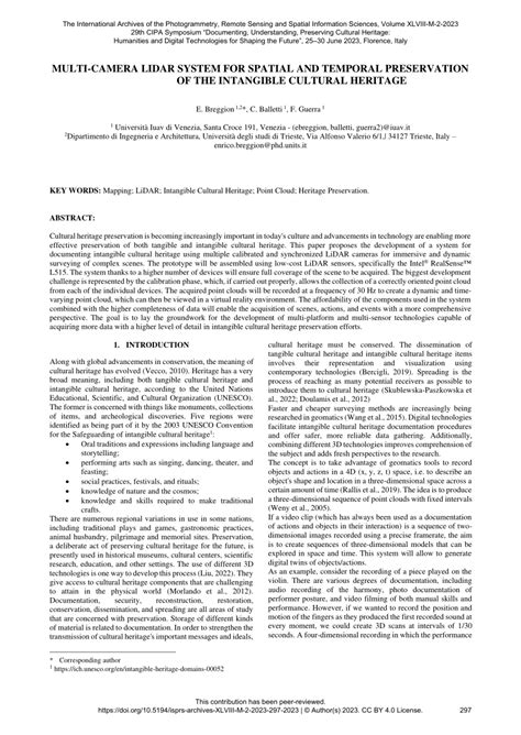 Pdf Multi Camera Lidar System For Spatial And Temporal Preservation Of The Intangible Cultural