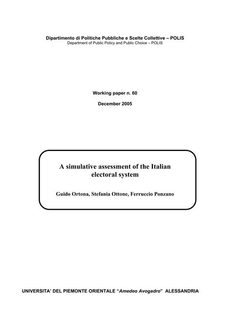 pdf a simulative assessment of the italian electoral system