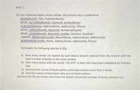 solved for the relational tables shown below the primary