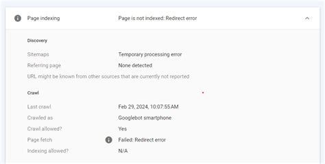 Page Fetch Info Failed Redirect Error And Page Is Not Indexed