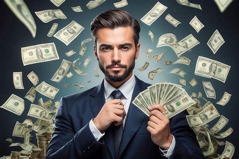 Business Man Rich Millionaire Billionaire With Many Banknote Dollars
