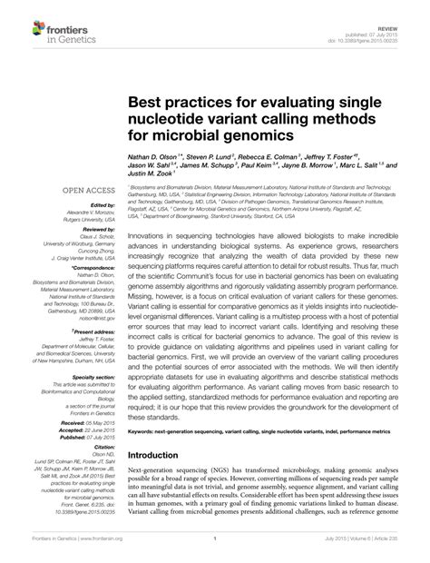 Pdf Best Practices For Evaluating Single Nucleotide Variant Calling Methods For Microbial Genomics