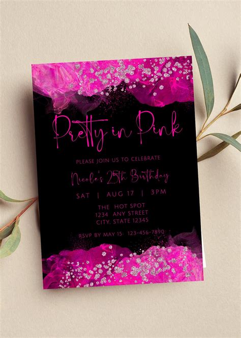Editable Pretty In Pink Invitation Pink And Black Invite Printable Or