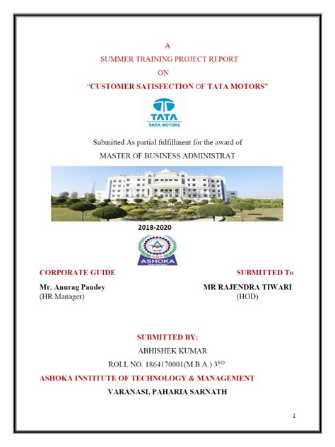 Abhishek Kumar Summer Training Project Report On Tata Motors Toaz