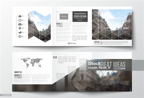 세트 트라이폴드 브로셔 스퀘어 디자인 템플릿 다각형 배경기술 0명에 대한 스톡 벡터 아트 및 기타 이미지 0명 3단 브로슈어 개념 Istock