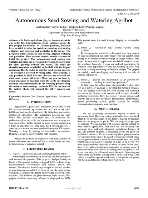 Autonomous Seed Sowing And Watering Agribot Pdf Arduino Sowing