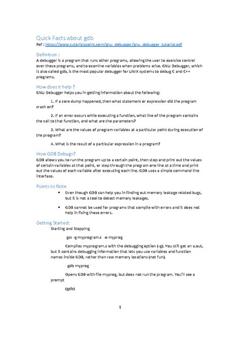 Gdb Quick Facts About Gdb Ref Tutorialspointgnudebuggergnu