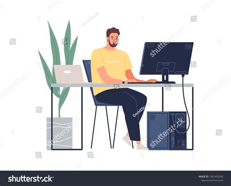 Man Working Laptop Computer Desk Software Stock Vector Royalty Free 1967455246 Shutterstock