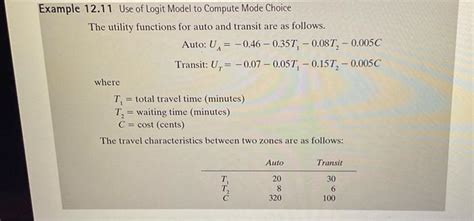 Solved Example Use Of Logit Model To Compute Mode Chegg