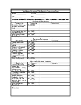 Ten Minute Classroom Walk Through Observation Form Clickable Resource