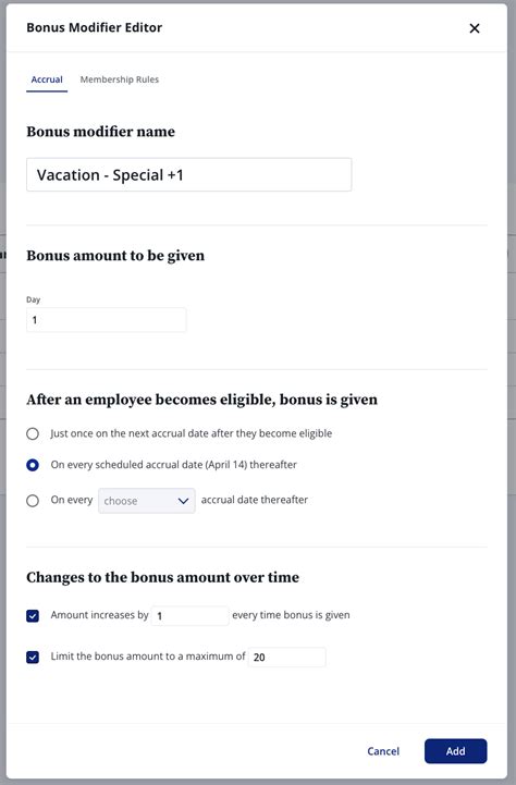 Create Bonus Modifiers In Time Off