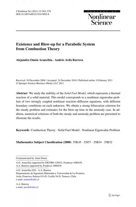 Pdf Existence And Blow Up For A Parabolic System From Combustion