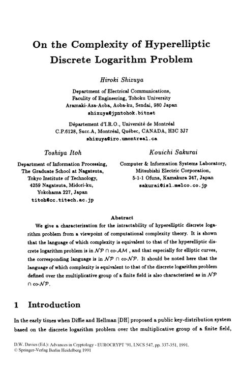 Pdf On The Complexity Of Hyperelliptic Discrete Logarithm Problem