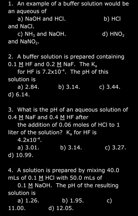 Solved 1 An Example Of A Buffer Solution Would Be An Chegg Com