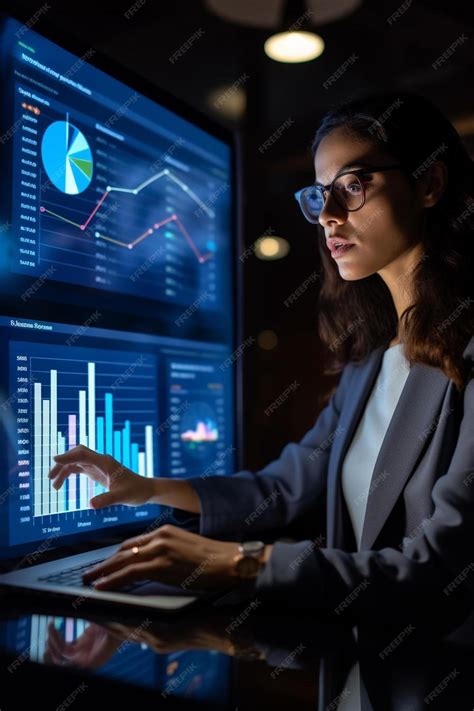Premium Photo Financial Data Analyst Female Using Kpi Dashboard On Laptop