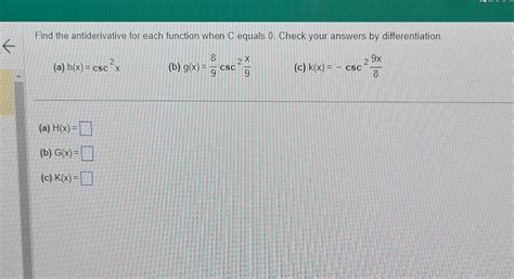 Solved Find The Antiderivative For Each Function When C Chegg