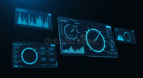 Digital Interface Featuring Four Translucent Screens Displaying Various