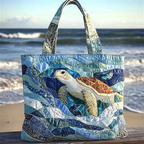 Lmnlft Global Personalized Sea Turtle Quilted Tote Bag Sea Turtle Beach