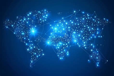 Global Network Connections Digital World Map With Glowing Points And Lines Technology