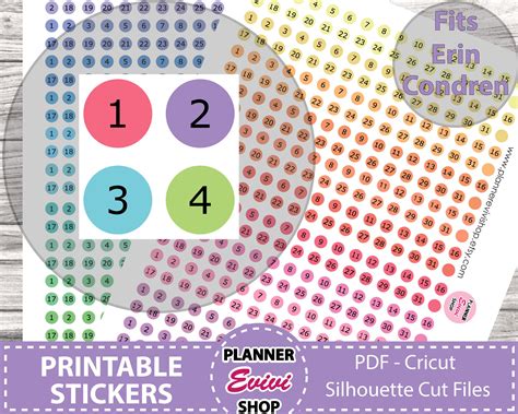 Printable Date Dots Printable Planner Stickers Date Dot Stickers Erin Condren Happy Planner