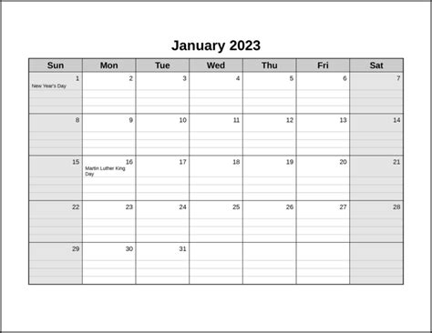 Printable Lined Monthly Calendar 2026