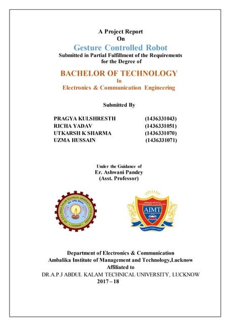Project Report On Hand Gesture Controlled Robot Part 1 Docx