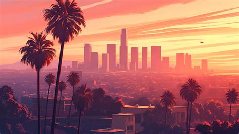 Grand Theft Auto Sunset Cityscape Desktop Wallpaper 4k