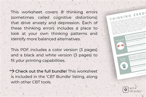 Thinking Errors Printable Pdf Cognitive Behavioral Therapy Cbt Cognitive Distortions