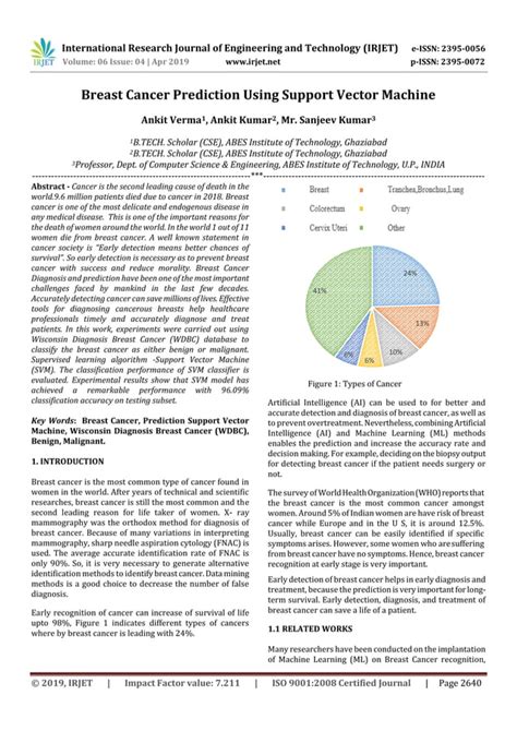 Irjet Breast Cancer Prediction Using Support Vector Machine Pdf