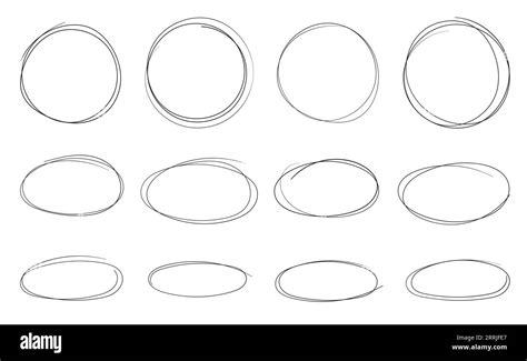 Hand Drawn Circle Ellipse And Lower Degree Ellipse Set Of Doodle Of