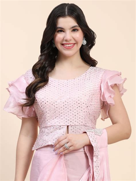 Pink Silk Satin Ready Wear Saree In Silk Satin