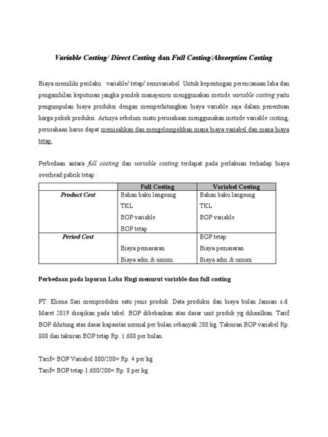 Variable Costing And Full Costing Pdf