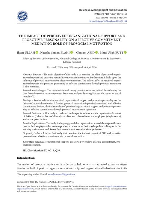 Pdf The Impact Of Perceived Organizational Support And Proactive